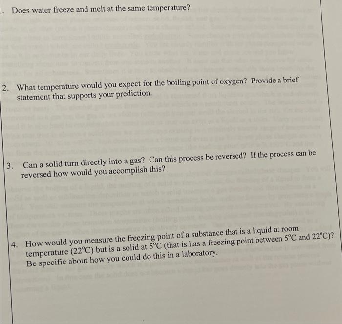 Solved Does water freeze and melt at the same temperature? | Chegg.com