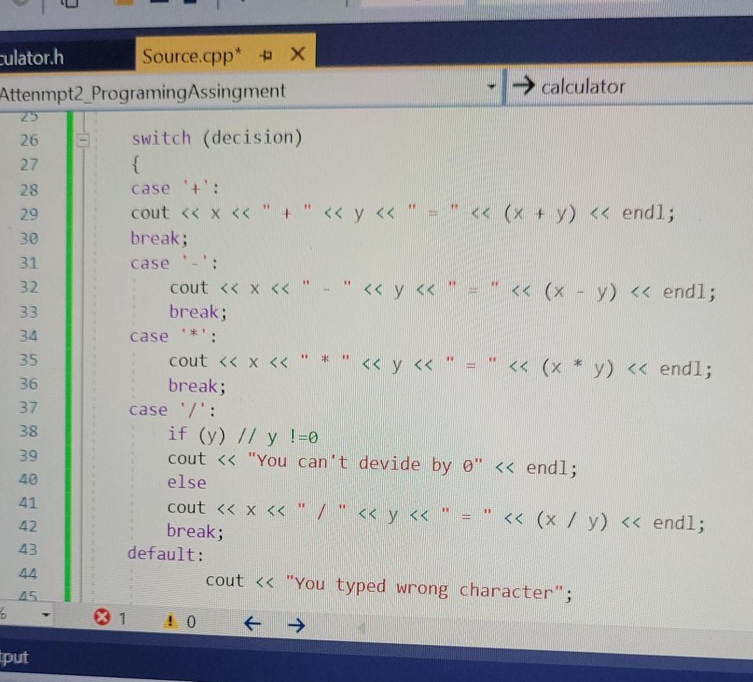 Solved → calculator alculator.h Source.cpp* + x | Chegg.com
