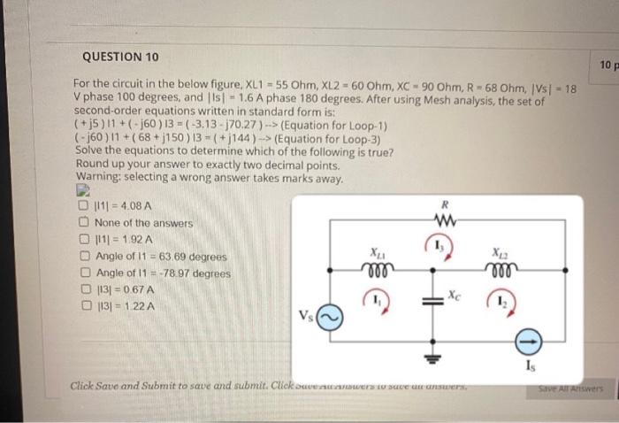 Solved For the circuit in the below figure, XL1 = 55 Ohm, | Chegg.com