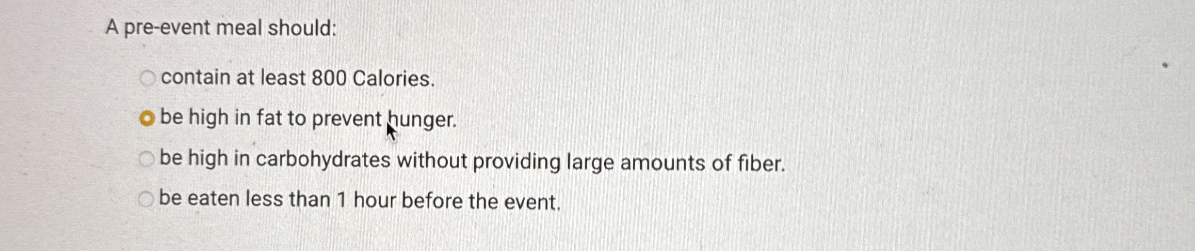 High Quality SOLUTION A pre-event meal should:contain at least 800 ...