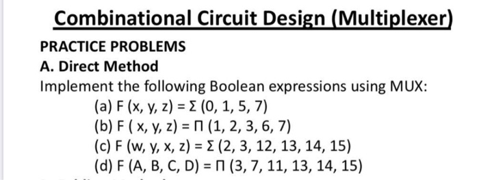 Combinational Circuit Design (Multiplexer) PRACTICE | Chegg.com