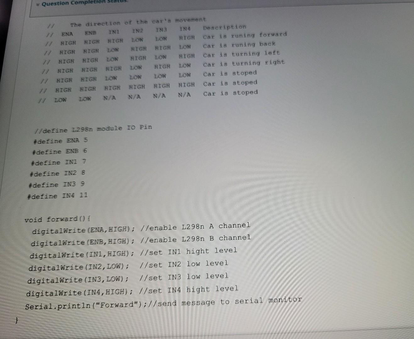 Solved / define 1.298n module Io Pin \#define ENA 5 \#define | Chegg.com