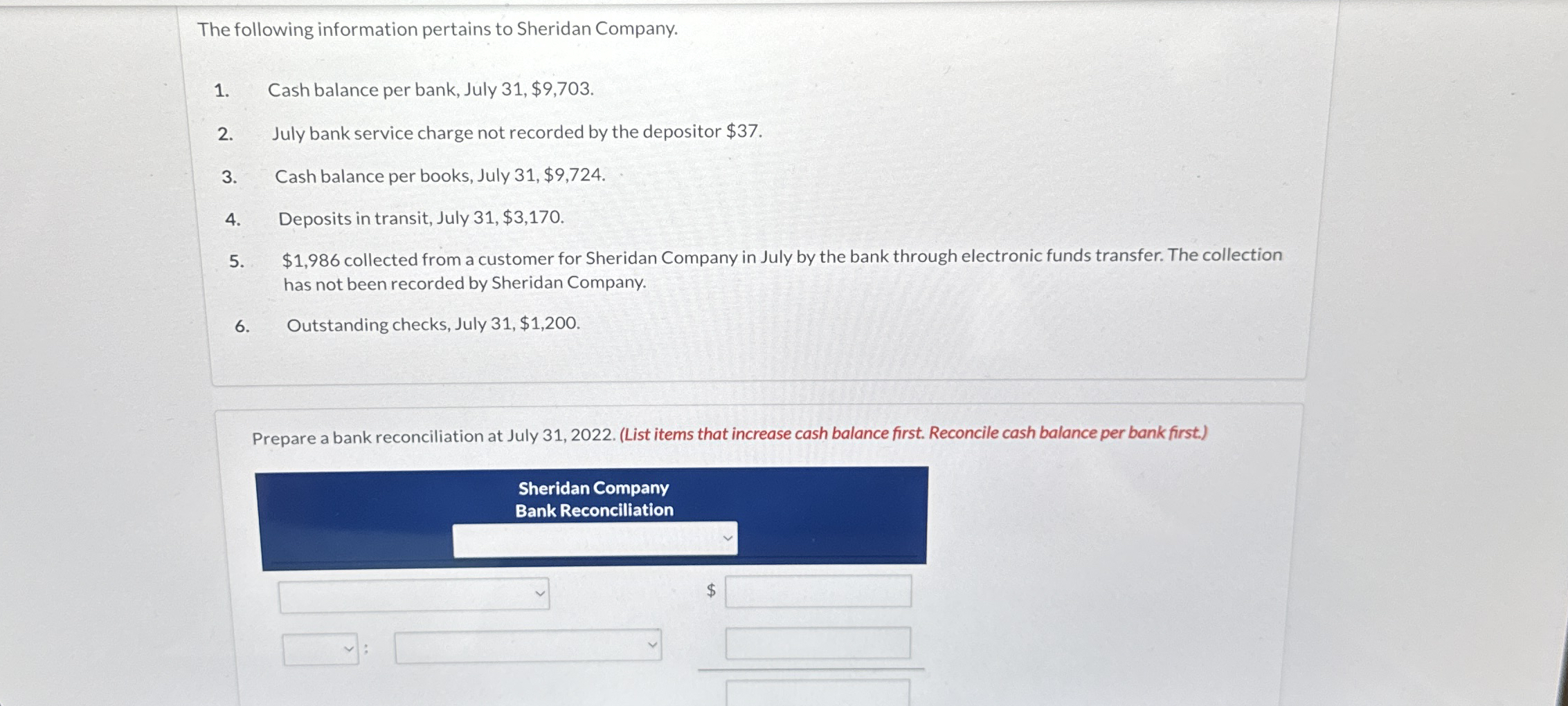 Solved The following information pertains to Sheridan | Chegg.com