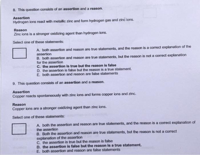 Solved 8. This question consists of an assertion and a | Chegg.com