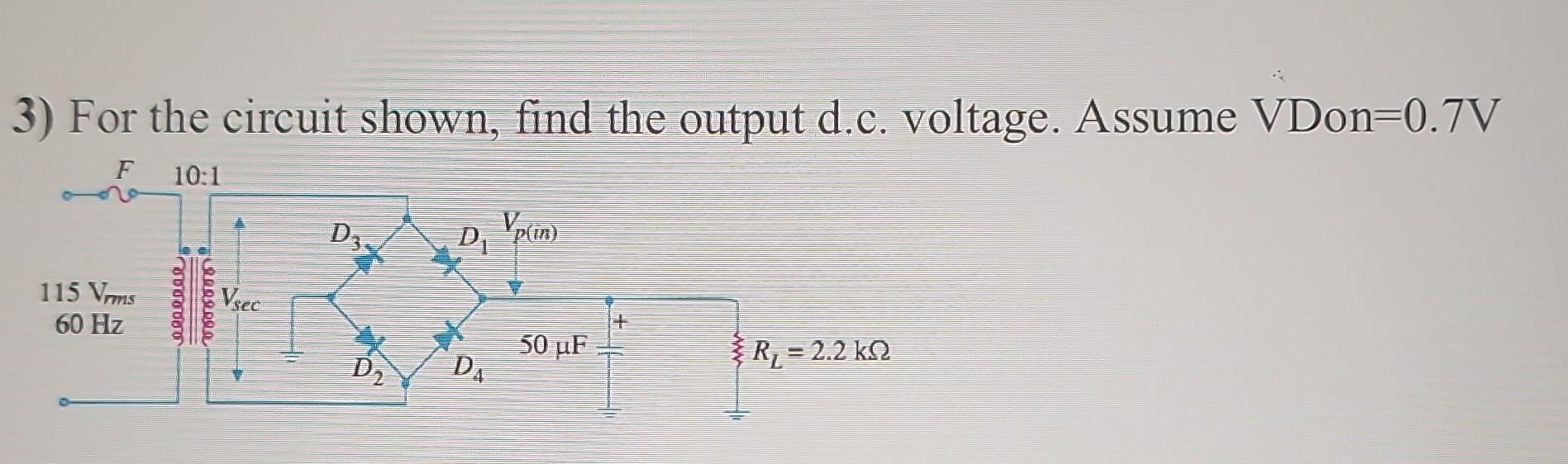 Solved 3) For the circuit shown, find the output d.c. | Chegg.com