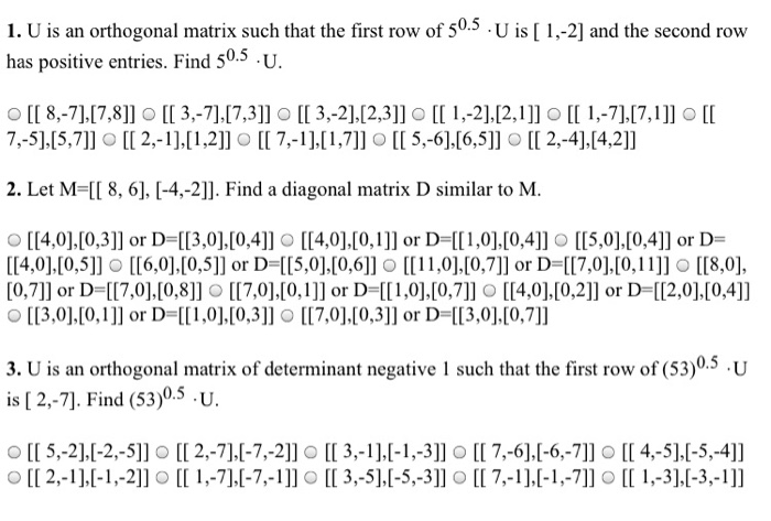 Solved 1. U is an orthogonal matrix such that the first row | Chegg.com