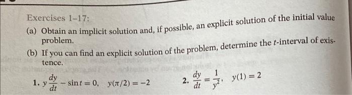 Solved Exercises 1-17: (a) Obtain an implicit solution and, | Chegg.com