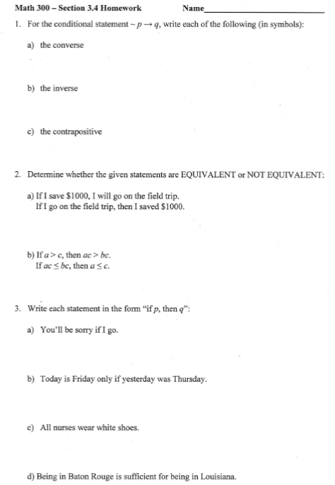 Math 300 -Section 3.4 ﻿HomeworkNamiFor the | Chegg.com