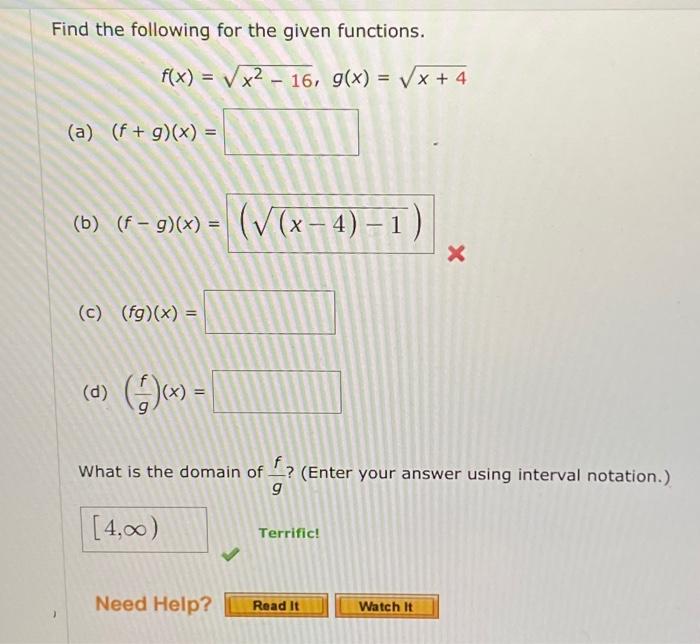 Solved Find the following for the given functions. | Chegg.com