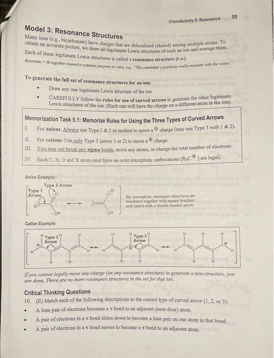 Solved ChemActivity 5: Resonance PART A: DRAWING RESONANCE | Chegg.com