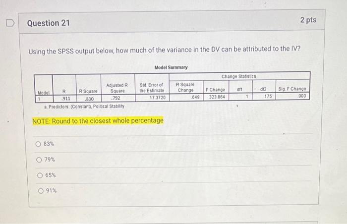 Solved Using the SPSS output below, how much of the variance | Chegg.com