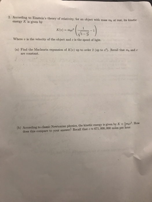 Solved 2. According to Einstein's theory of relativity for | Chegg.com