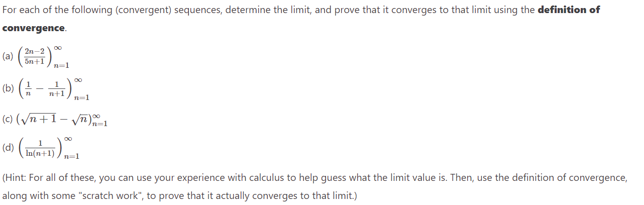 Solved For each of the following (convergent) ﻿sequences, | Chegg.com