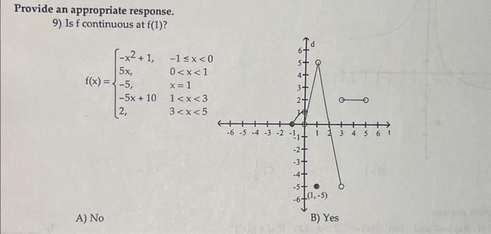 Solved Provide an appropriate response. 9) Is f continuous | Chegg.com
