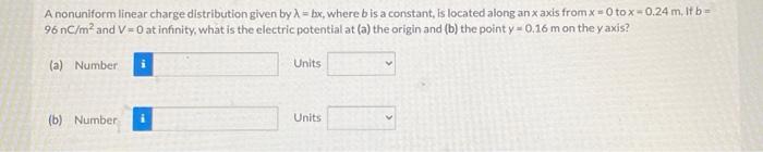 Solved A nonuniform linear charge distribution given by | Chegg.com