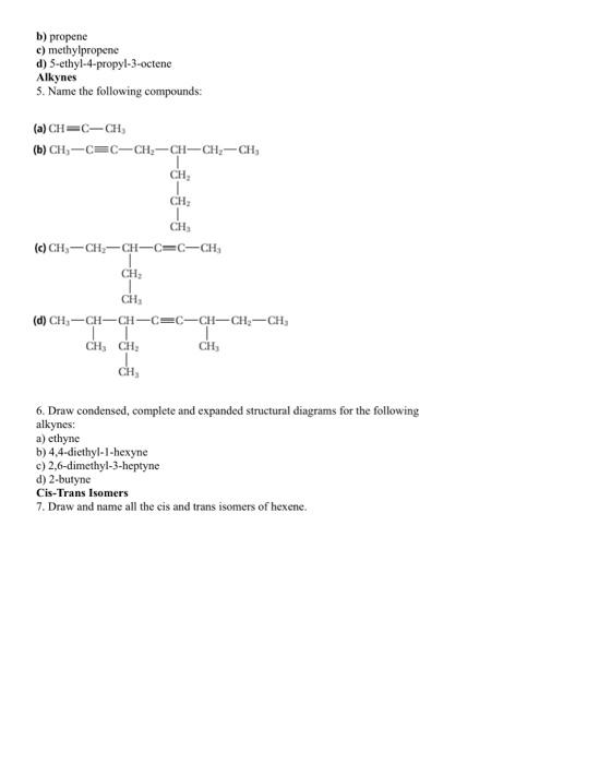 Solved Alkanes, Alkenes, Alkynes and Isomers Worksheet | Chegg.com