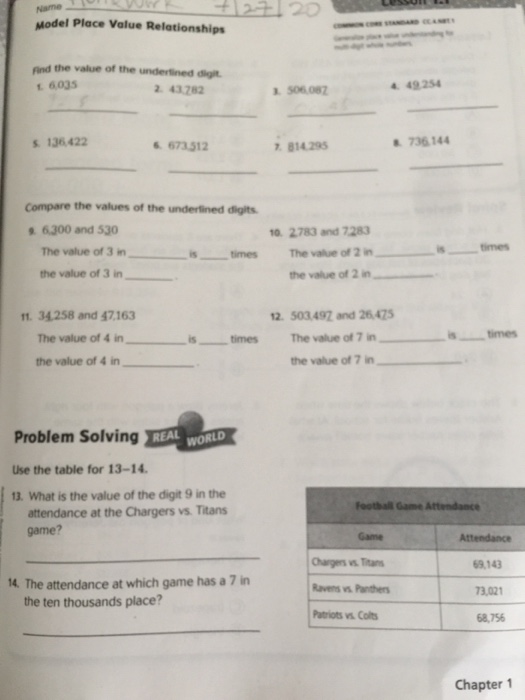 Name +27120 Model Place Value Relationships find the | Chegg.com