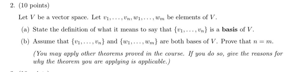 Solved (10 ﻿points)Let V ﻿be a vector space. Let | Chegg.com