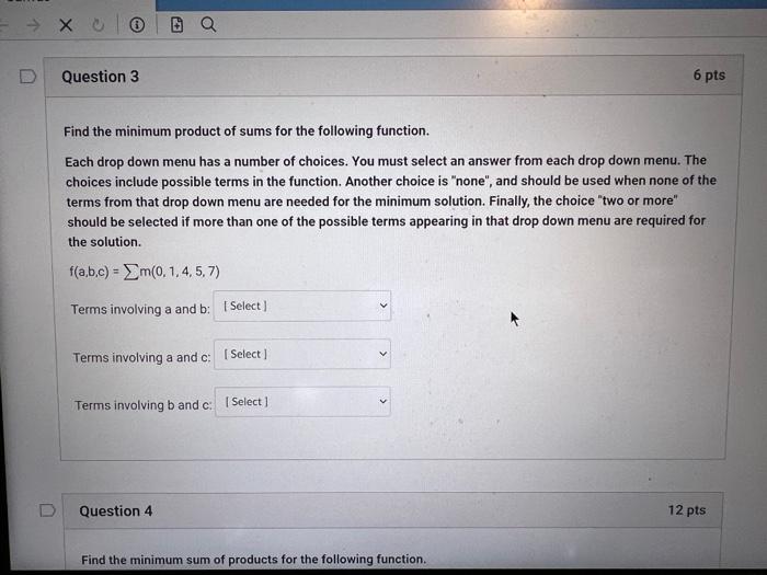 Solved Find the minimum product of sums for the following | Chegg.com