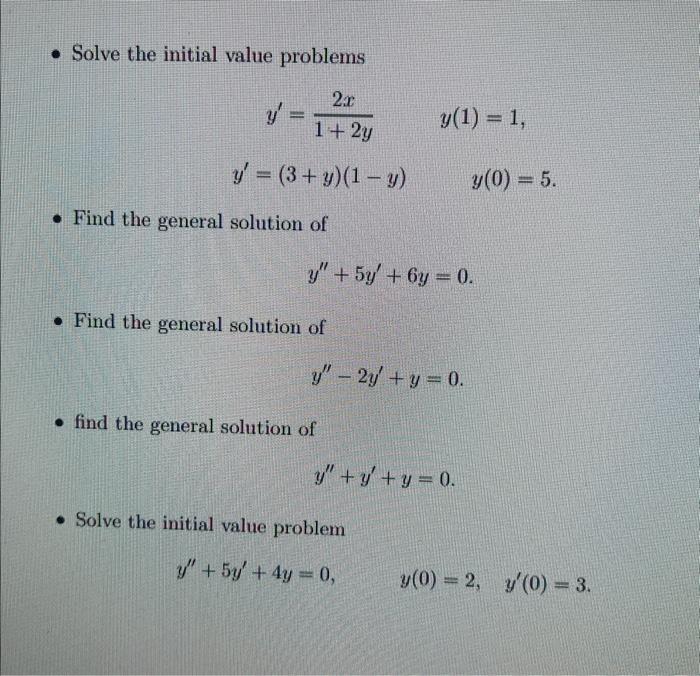Solved - Solve the initial value problems | Chegg.com