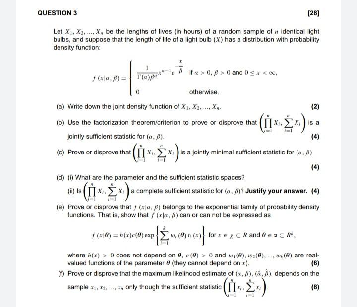 Solved Let X1,X2,…,Xn be the lengths of lives (in hours) of | Chegg.com