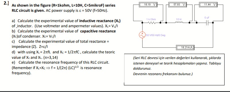 Solved 2.)As shown in the figure ( R=1kohm,L=10H,C=5 | Chegg.com
