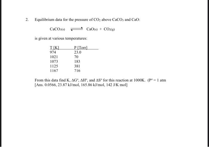 Solved Equilibrium data for the pressure of CO2 above CaCO3 | Chegg.com