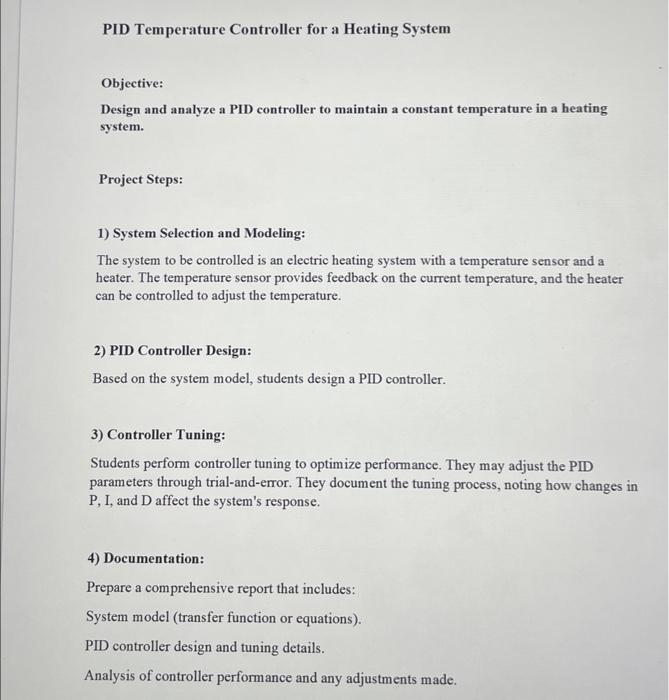 Solved PID Temperature Controller for a Heating System | Chegg.com