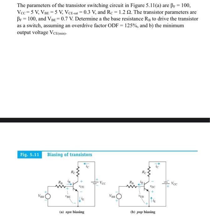 The parameters of the transistor switching circuit in | Chegg.com