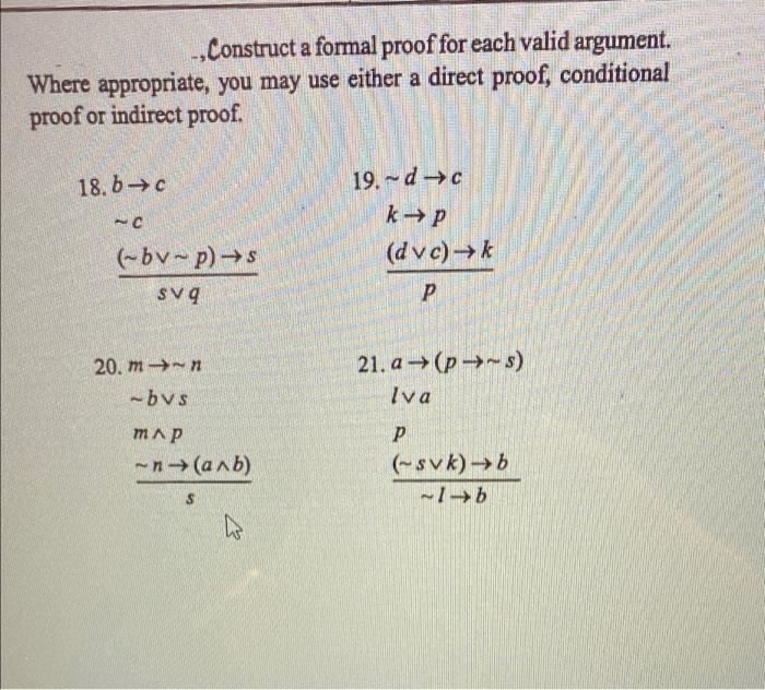Solved -,Construct a formal proof for each valid argument. | Chegg.com