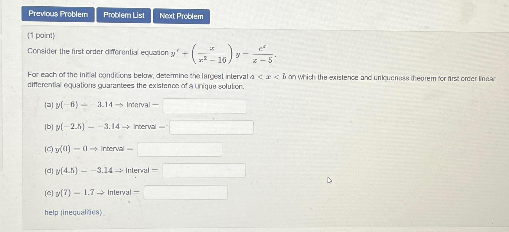 Solved Previous Problem(1 ﻿point)Consider the first order | Chegg.com