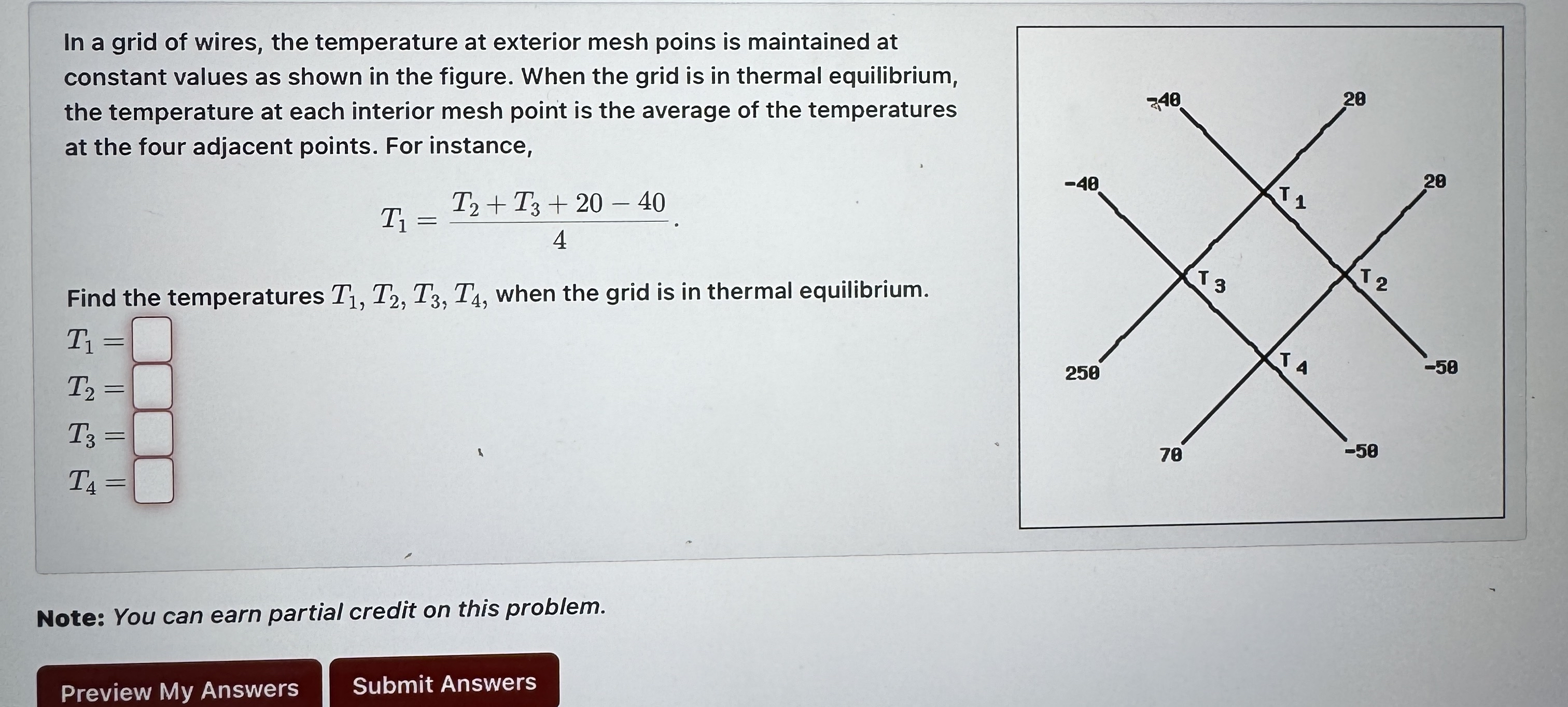 Solved In a grid of wires, the temperature at exterior mesh | Chegg.com