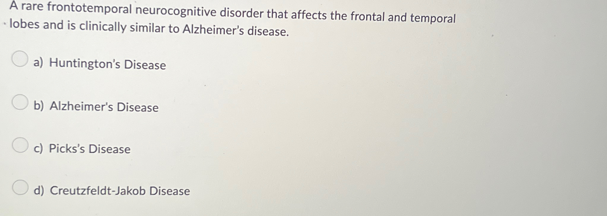 Solved A rare frontotemporal neurocognitive disorder that | Chegg.com