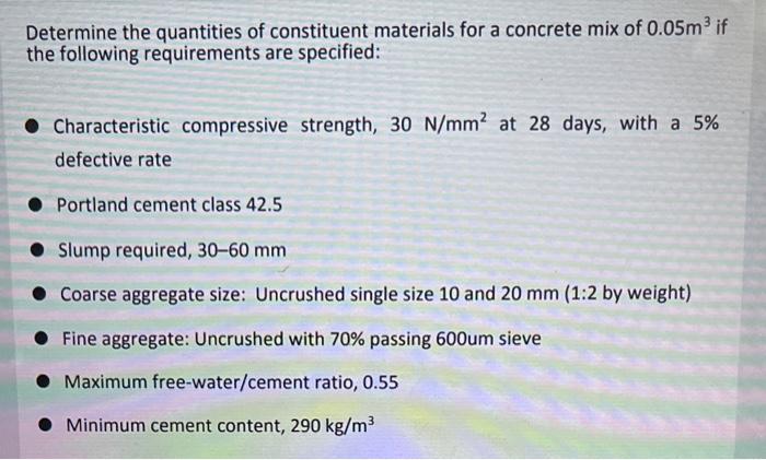 Solved Determine the quantities of constituent materials for | Chegg.com