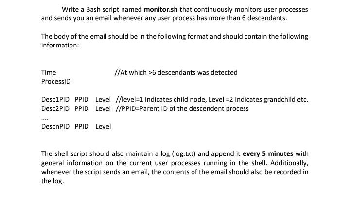 Solved Write a Bash script named monitor.sh that | Chegg.com