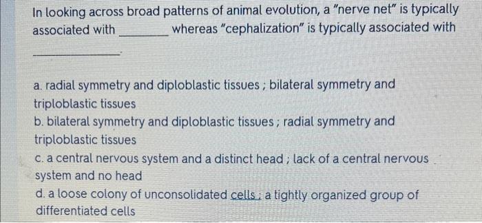 Solved In looking across broad patterns of animal evolution, | Chegg.com