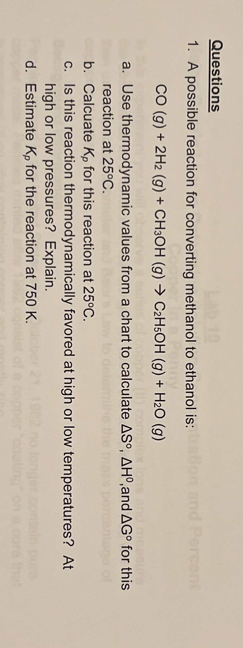 Solved QuestionsA possible reaction for converting methanol | Chegg.com