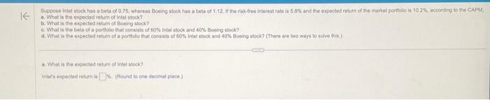 a. What is the expected return of intel tiock? b. | Chegg.com