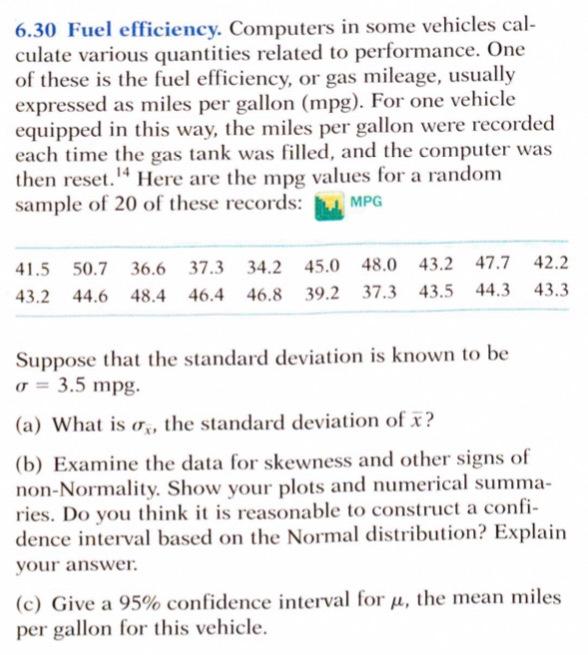 Solved 6.30 Fuel efficiency. Computers in some vehicles | Chegg.com