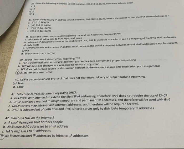 Solved 36. Given the following IP address in CIDR notation | Chegg.com