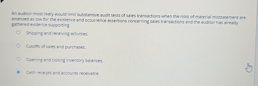 Solved An auditor most likely would limit substantive audit | Chegg.com