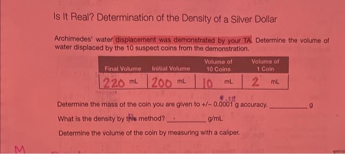 Solved how should i do the math for "density of coin" | Chegg.com