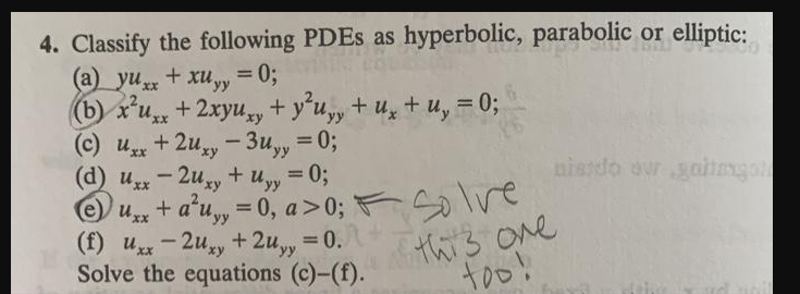 Solved Classify the following PDEs as hyperbolic, parabolic | Chegg.com