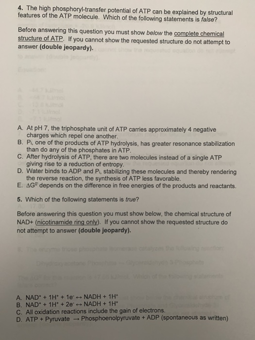 Solved 4. The high phosphoryl-transfer potential of ATP can | Chegg.com