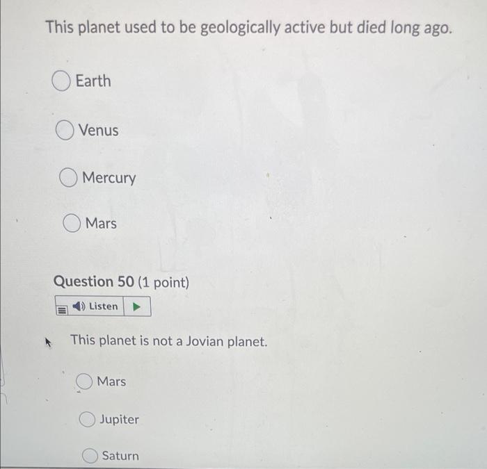 Solved This planet used to be geologically active but died | Chegg.com