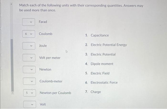Solved Match each of the following units with their | Chegg.com