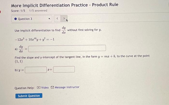 Solved More Implicit Differentiation Practice - Product Rule | Chegg.com