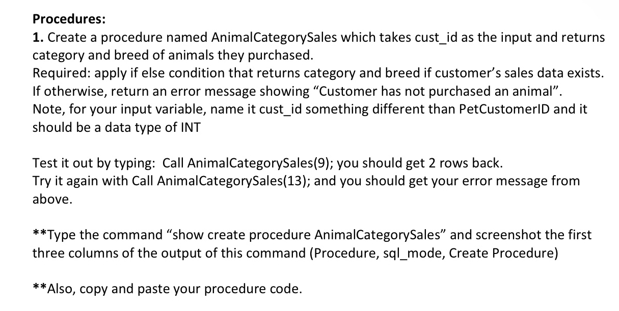 Solved Procedures:Create a procedure named | Chegg.com