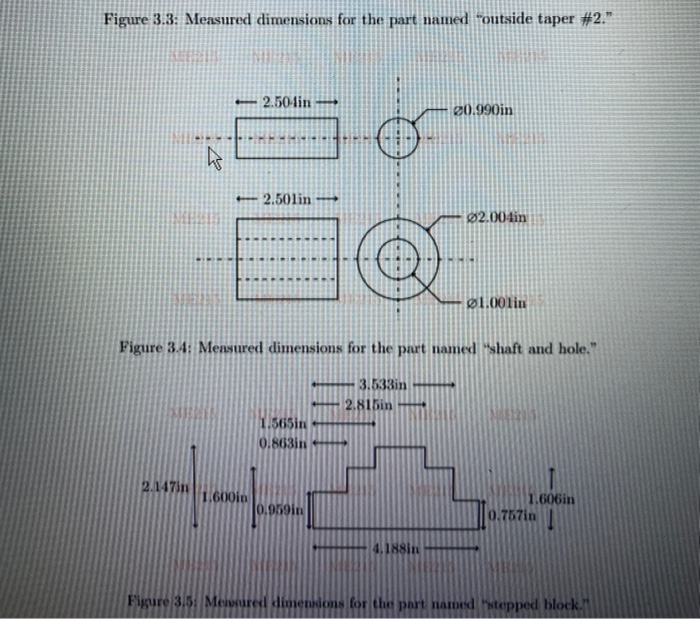 Solved Figure 3.3: Measured dimensions for the part named | Chegg.com