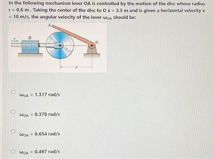 Solved In the following mechanism lever OA is controlled by | Chegg.com